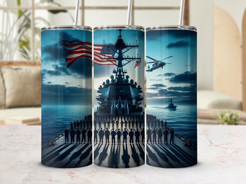 Navy 20oz Tumbler Wrap, Patriotic USA Military Skinny Tumbler ...