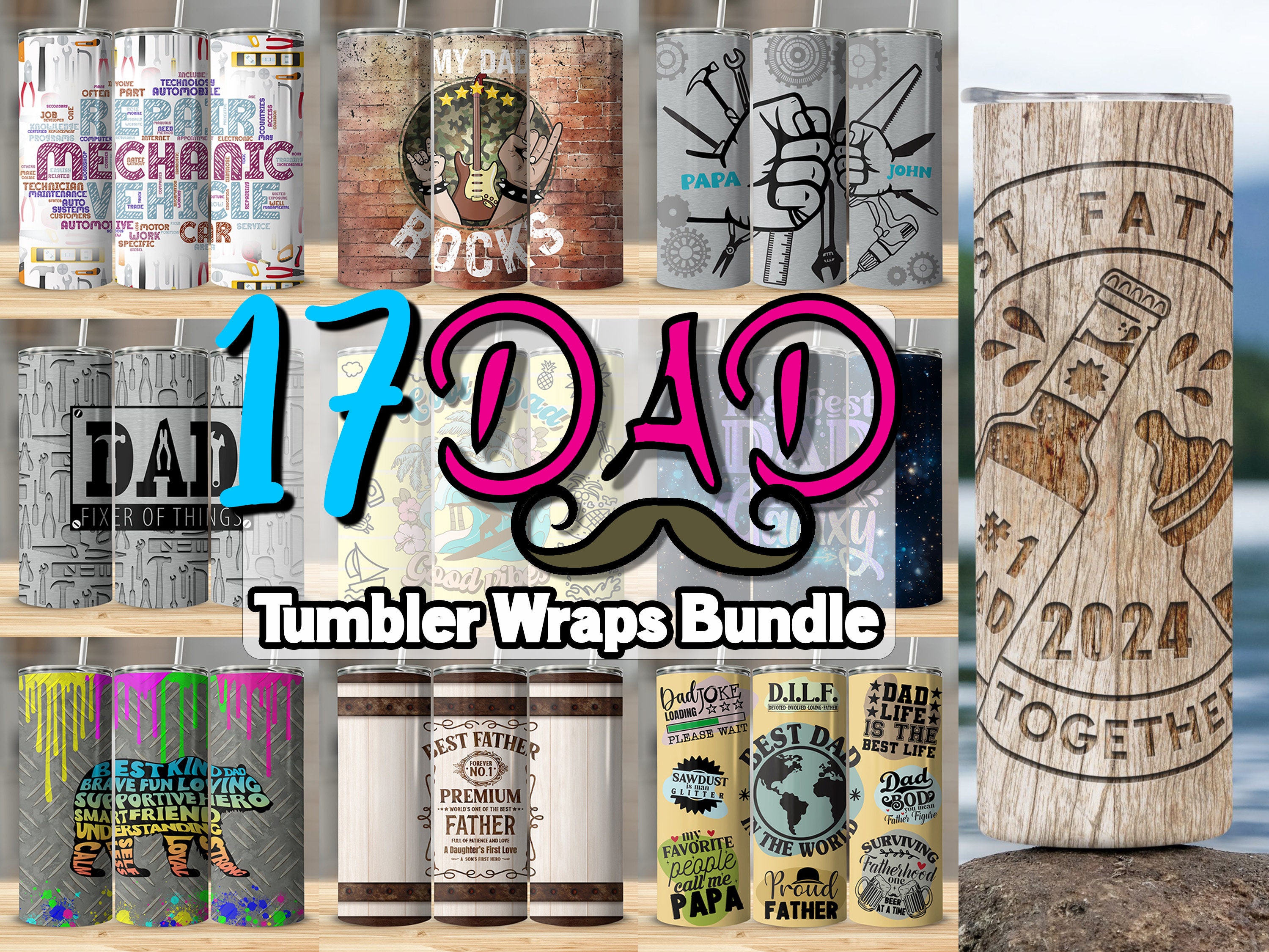 Dad Tumbler Designs Bundle, 20oz Seamless Design for Sublimation, Dad ...