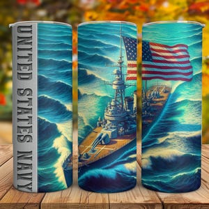 Vintage US Navy Marine 20oz Tumbler Wrap, American Flag Battleship ...