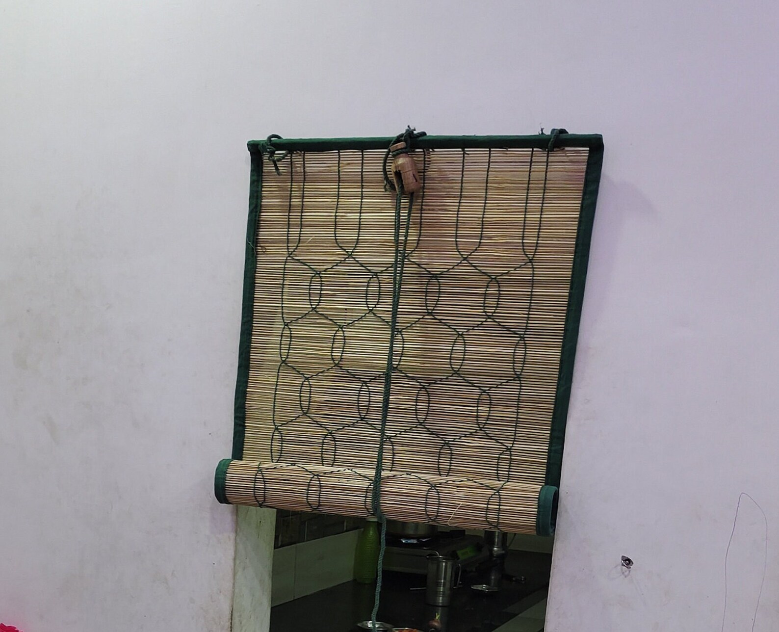 Natural Color Bamboo Cross Thread Design Blind Shade Green Thread ...