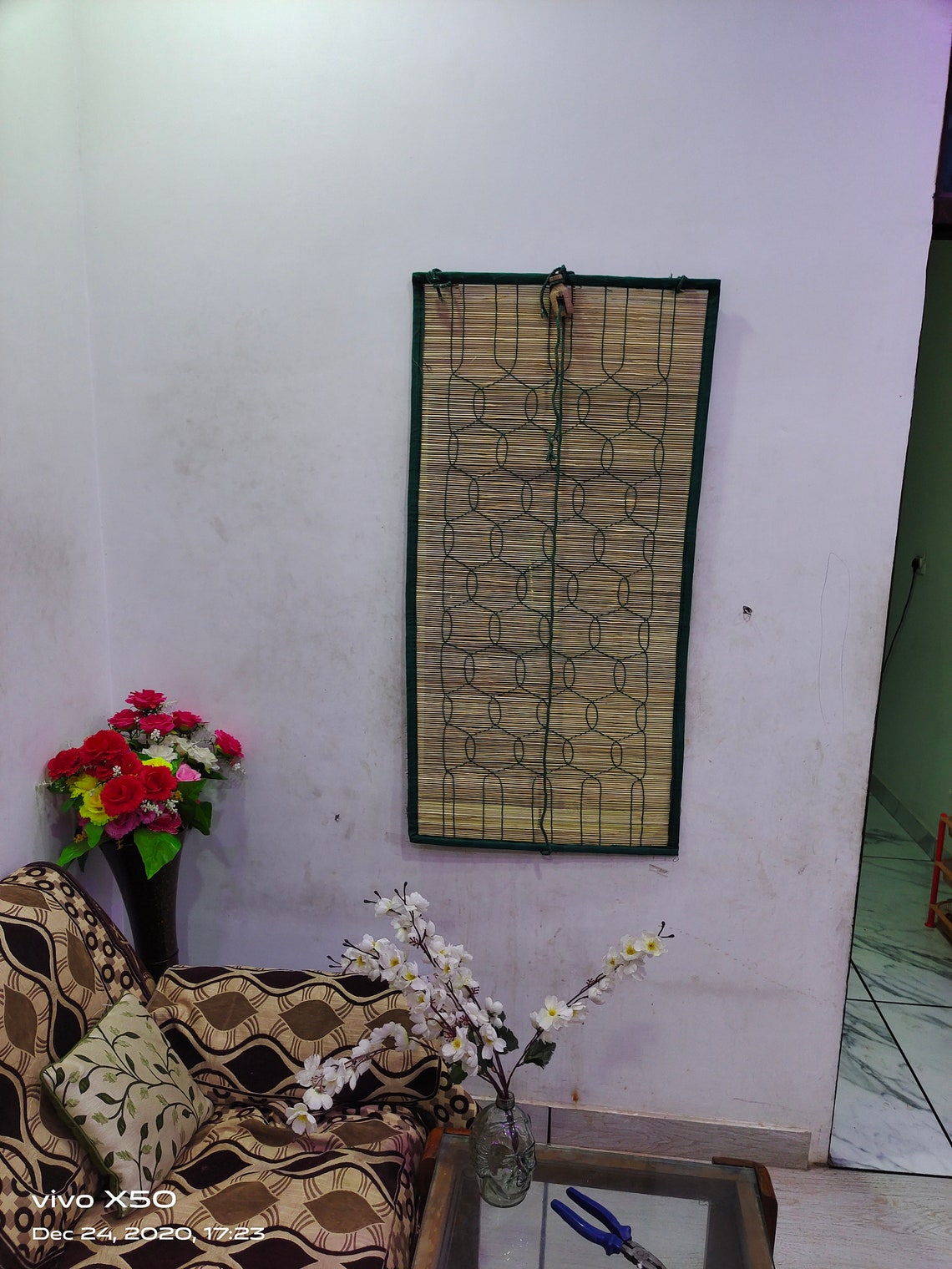 Natural Color Bamboo Cross Thread Design Blind Shade Green Thread ...