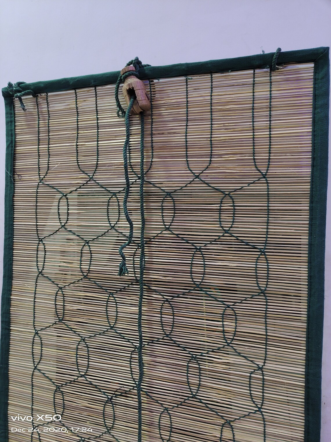 Natural Color Bamboo Cross Thread Design Blind Shade Green Thread ...