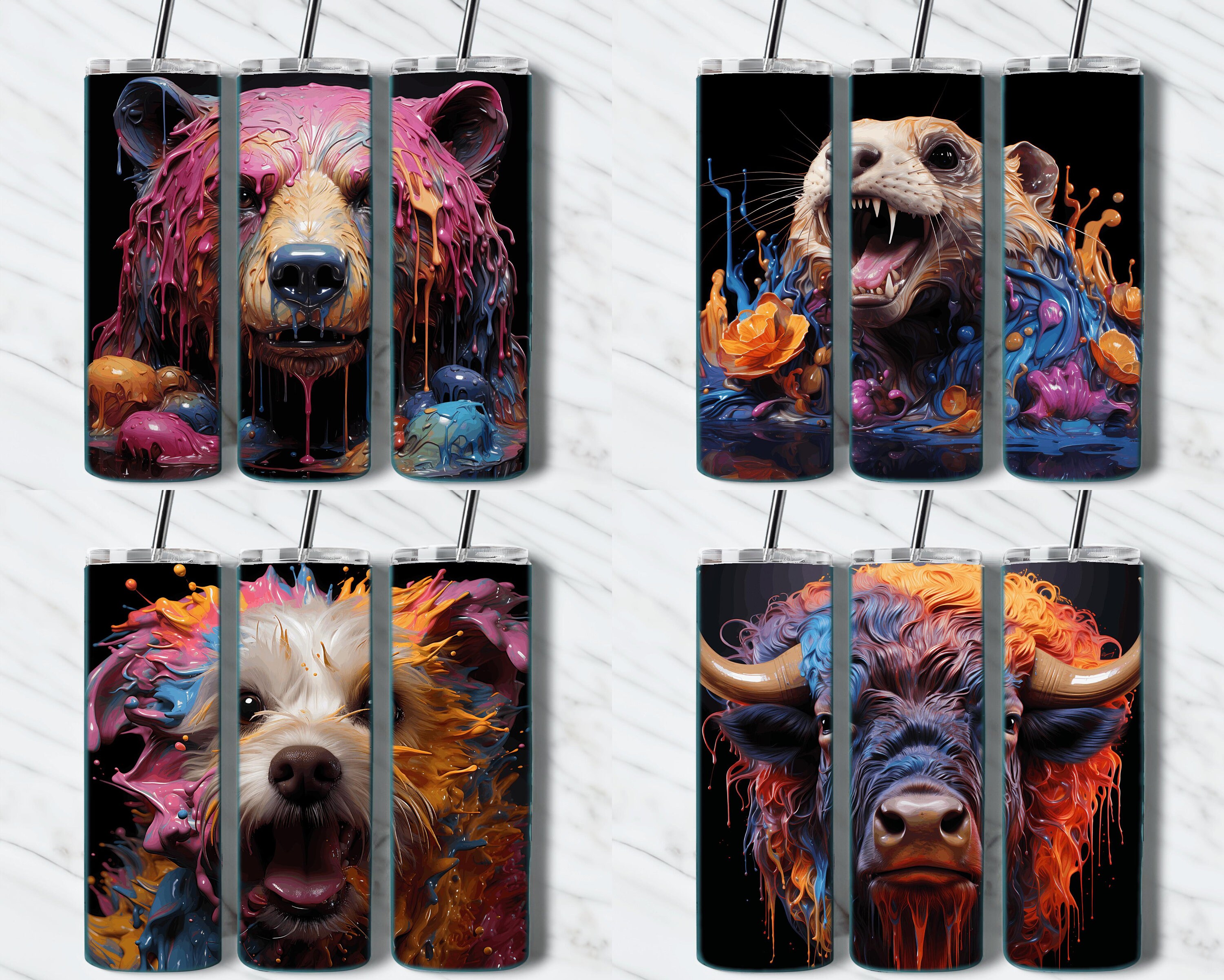 500 Vibrant 3D Animal Drip Art Collection Designs for 20oz Tumblers ...