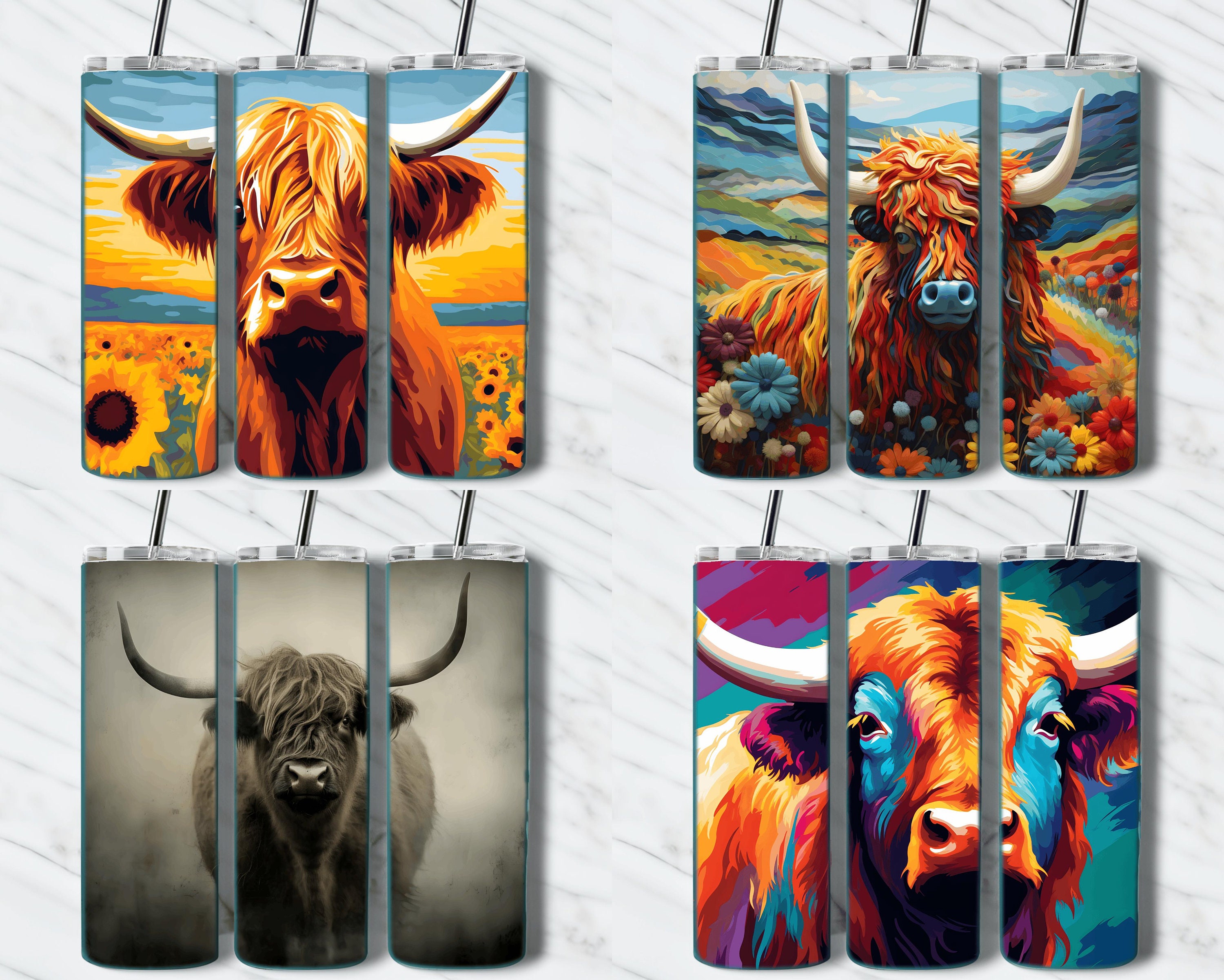 100 Highland Cow Designs Premium PNG Bundle for Straight, Tapered ...