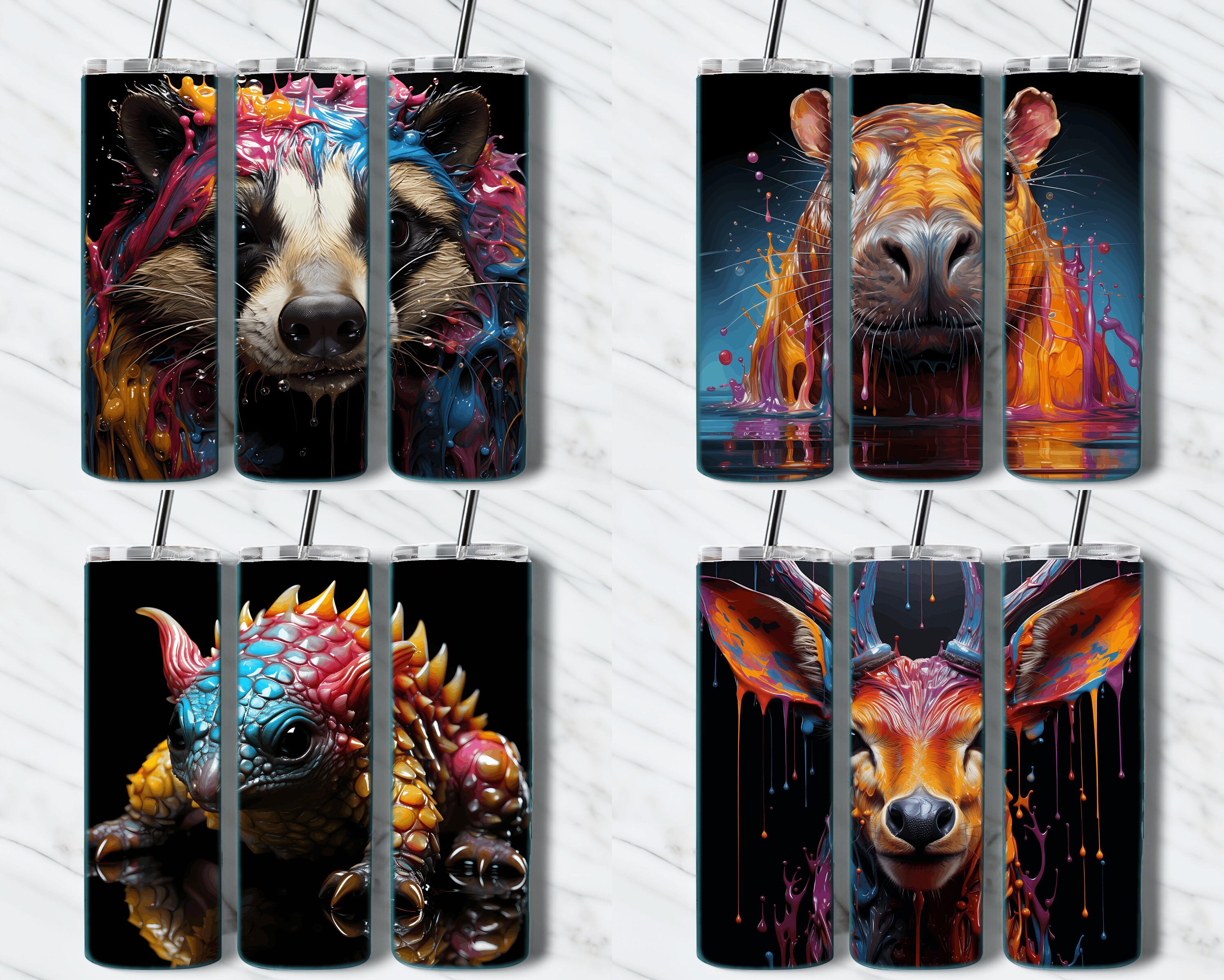 500 Vibrant 3D Animal Drip Art Collection Designs for 20oz Tumblers ...
