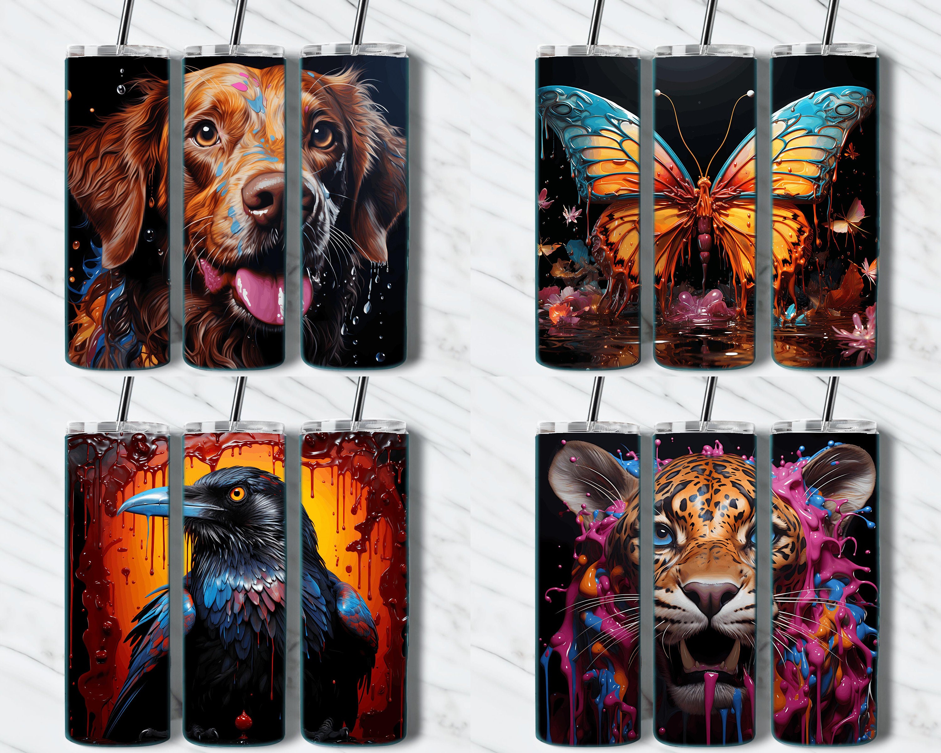 500 Vibrant 3D Animal Drip Art Collection Designs for 20oz Tumblers ...
