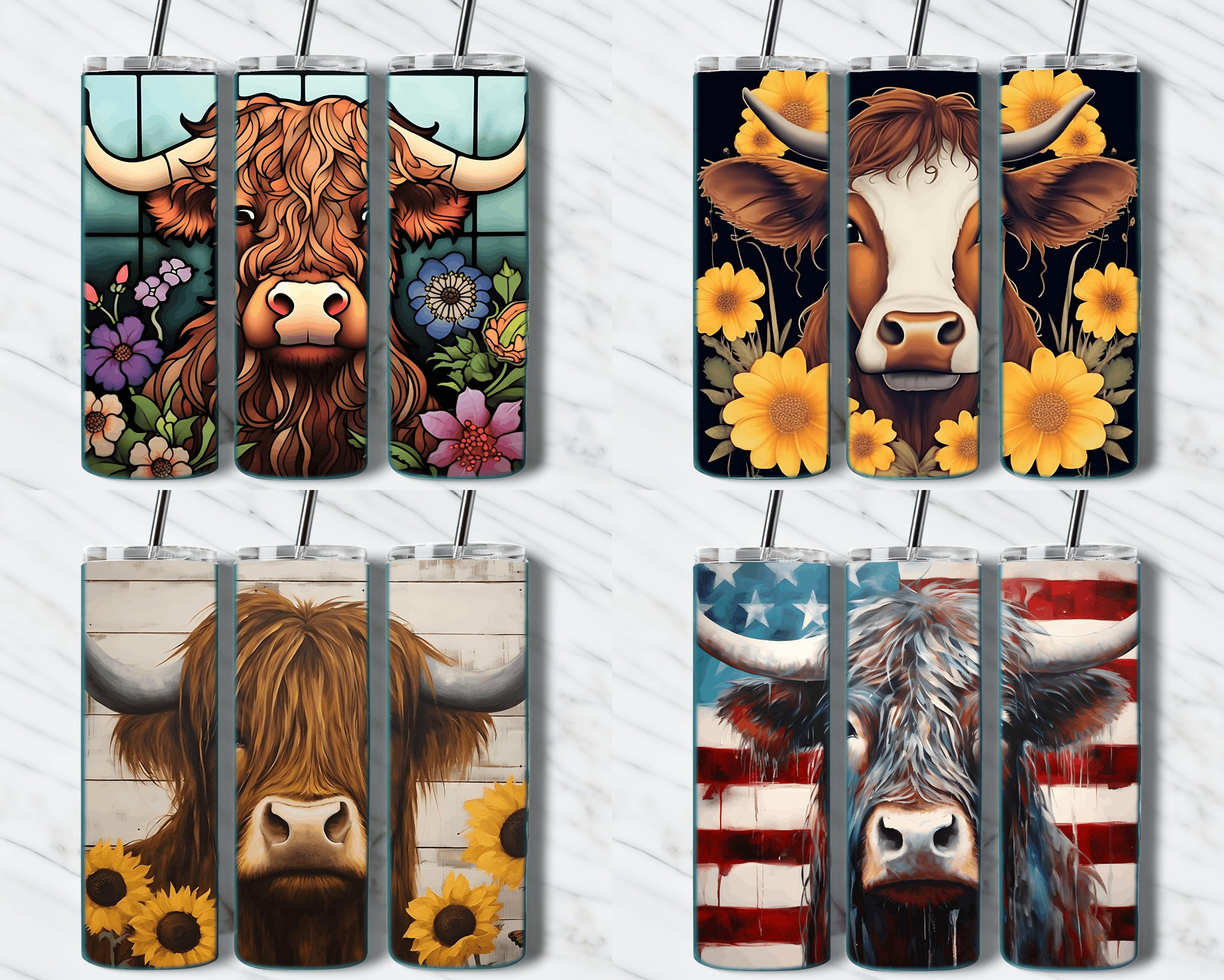 100 Highland Cow Designs Premium PNG Bundle for Straight, Tapered ...