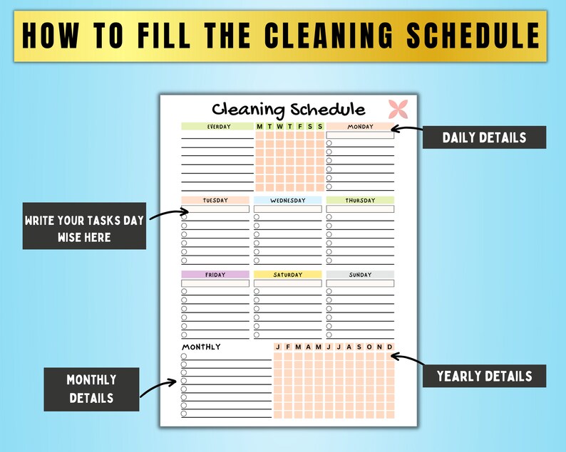 Editable Cleaning Schedule Weekly Monthly Yearly Cleaning Checklist ...