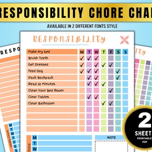 Responsibility Chore Chart for Kids Kids Daily Responsibilities Chart ...