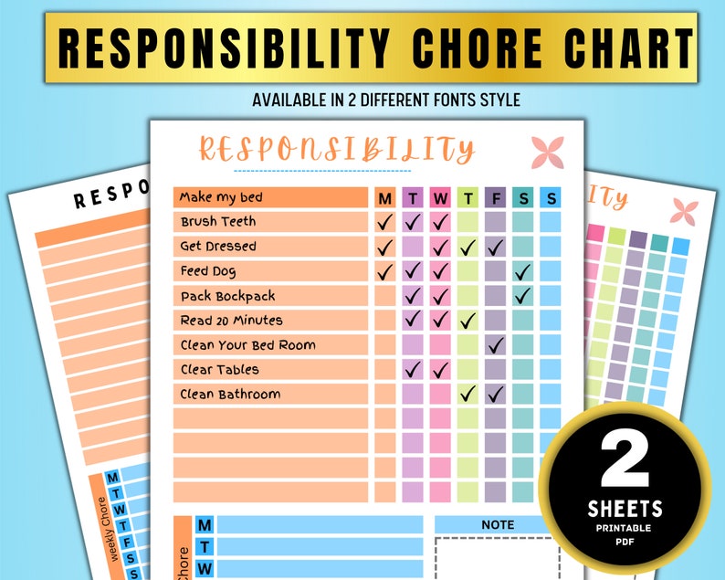 Responsibility Chore Chart for Kids Kids Daily Responsibilities Chart ...