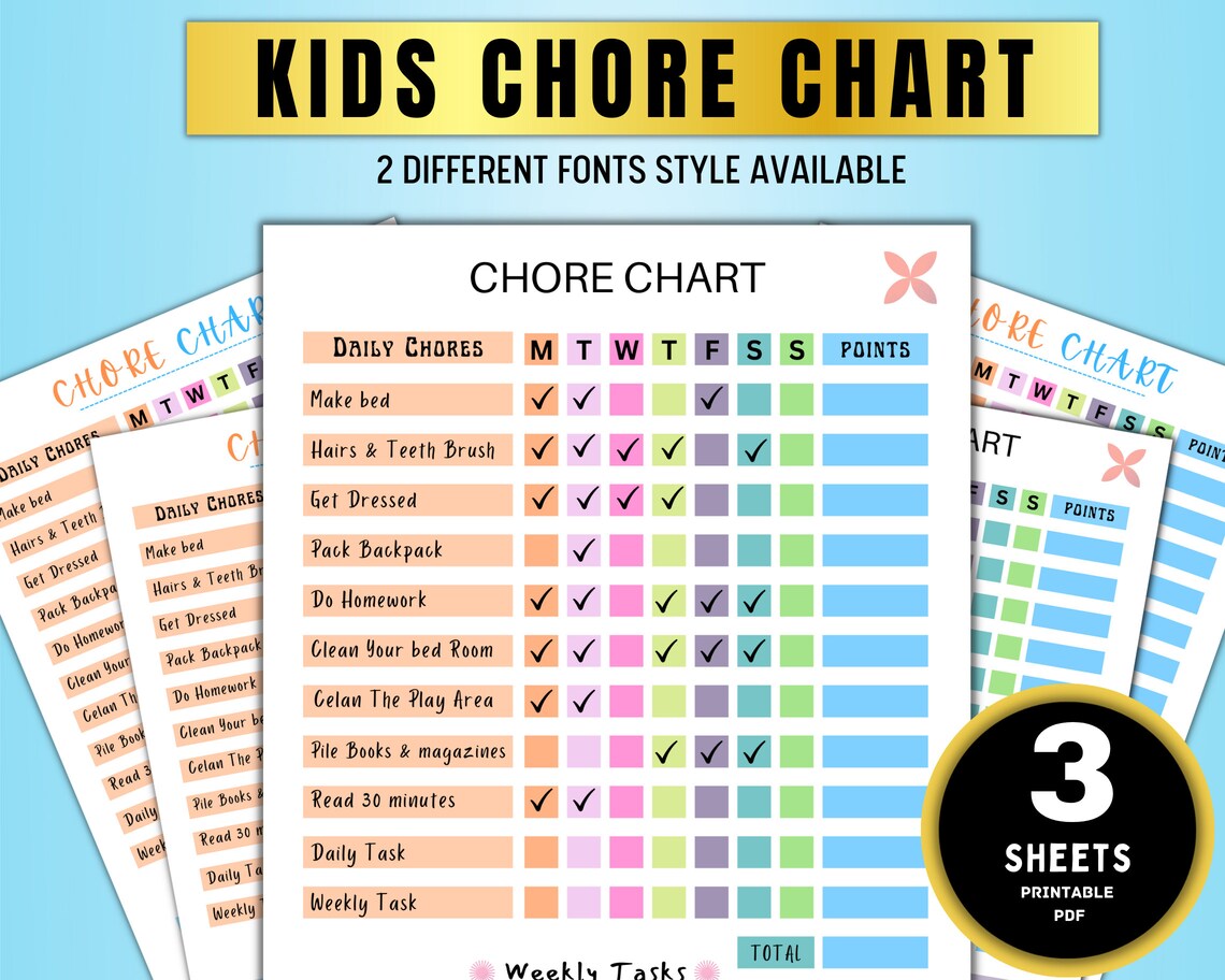 Kids Daily Responsibilities Chart Printable Daily Routine Kids Chore ...