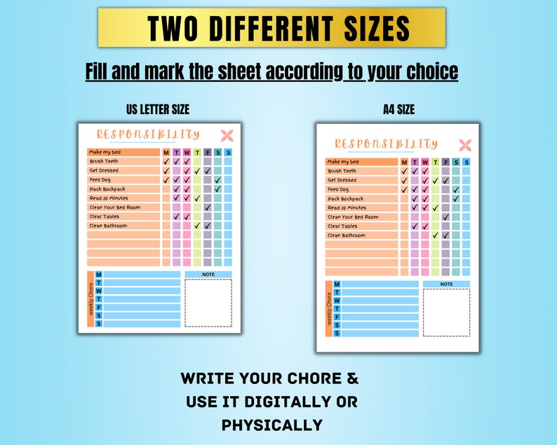Responsibility Chore Chart for Kids Kids Daily Responsibilities Chart ...