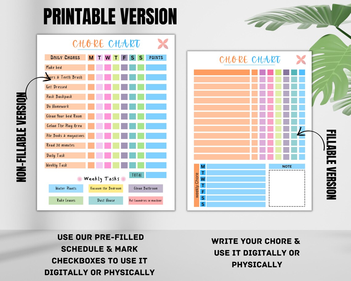 Kids Daily Responsibilities Chart Printable Daily Routine Kids Chore ...