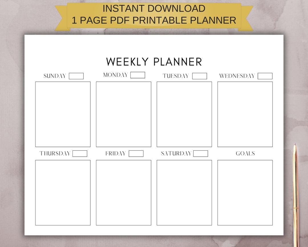 Weekly Planner Printable Landscape Sunday Start Instant Download ...