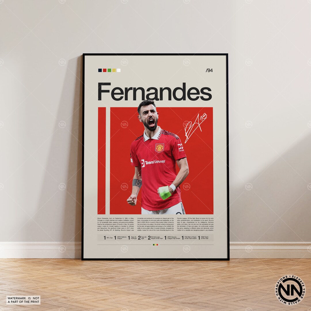 Bruno Fernandes Poster, Manchester United, Soccer Gifts, Sports Poster ...
