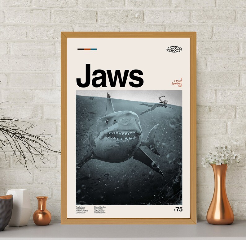 Jaws Movie Poster, Jaws Print, Midcentury Art, Minimalist Poster ...