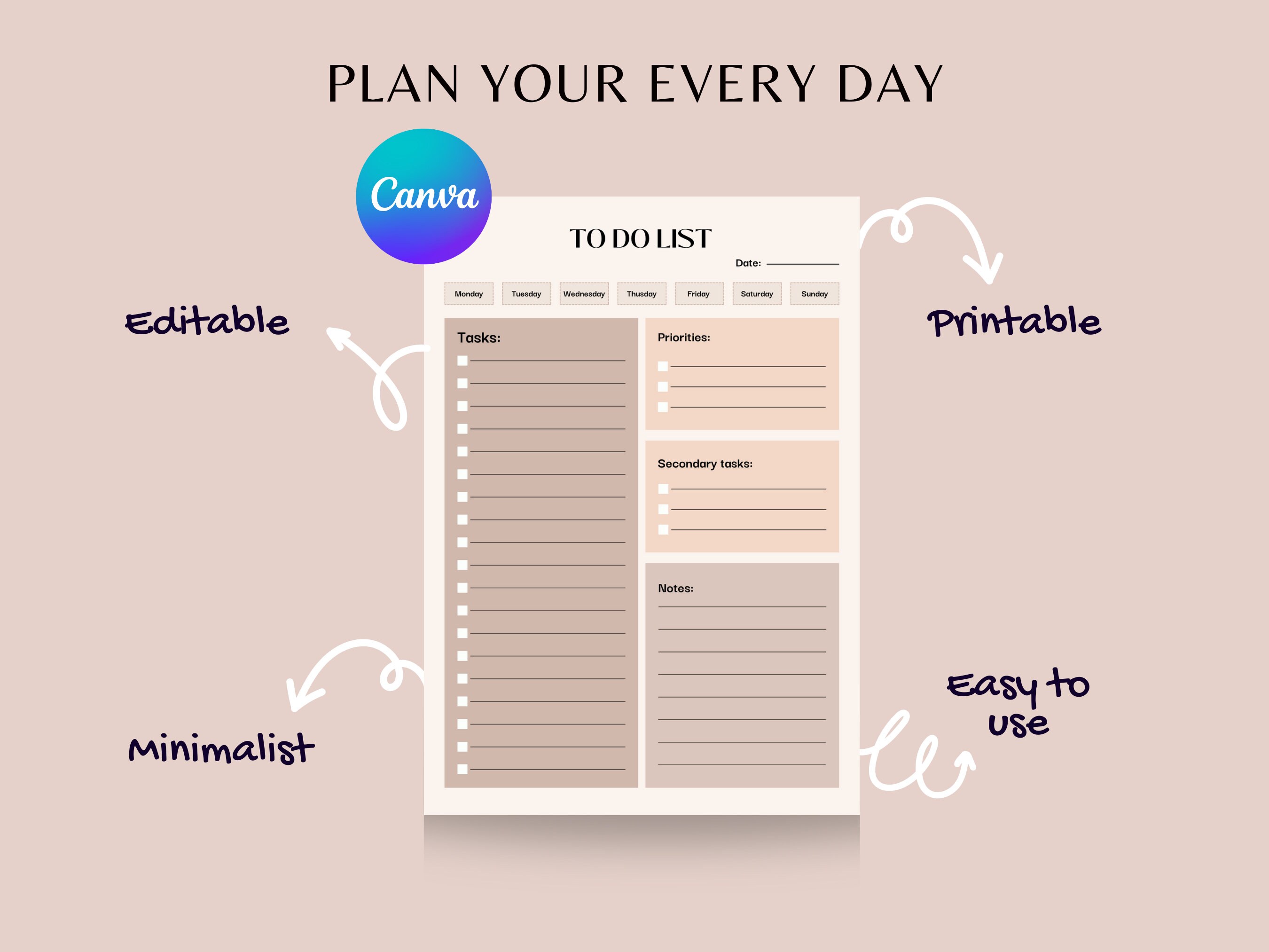Editable to Do List Printable Canva to Do List Minimal To-do - Etsy