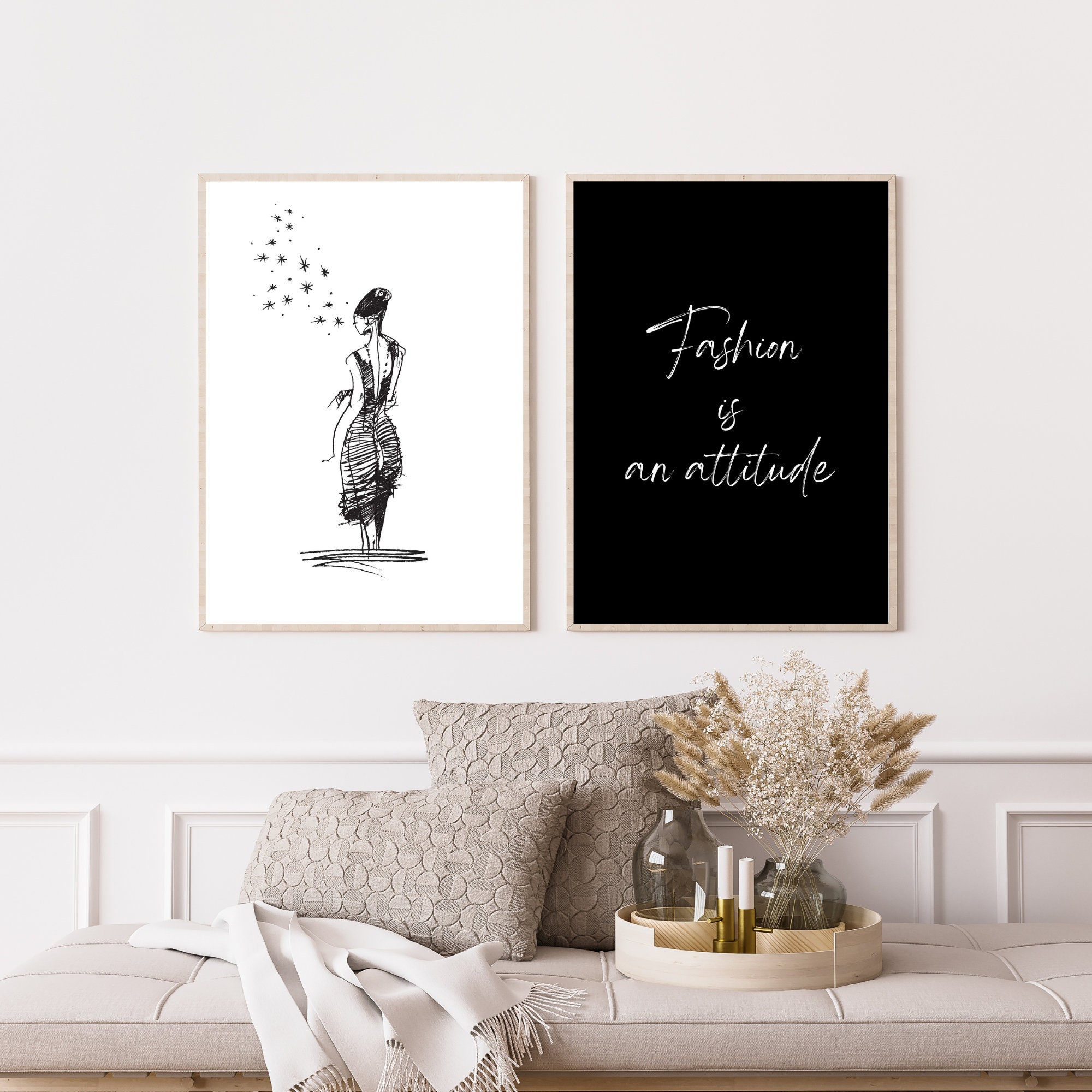 Pack of Two Printable Fashion Prints, Black and White Prints ...