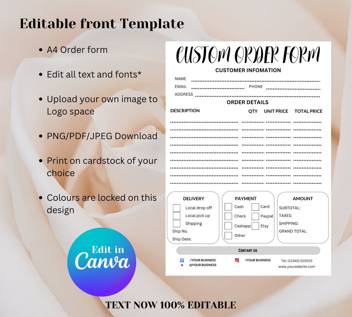 Editable Order Form Template, Modern Order Form, Small Business Forms ...