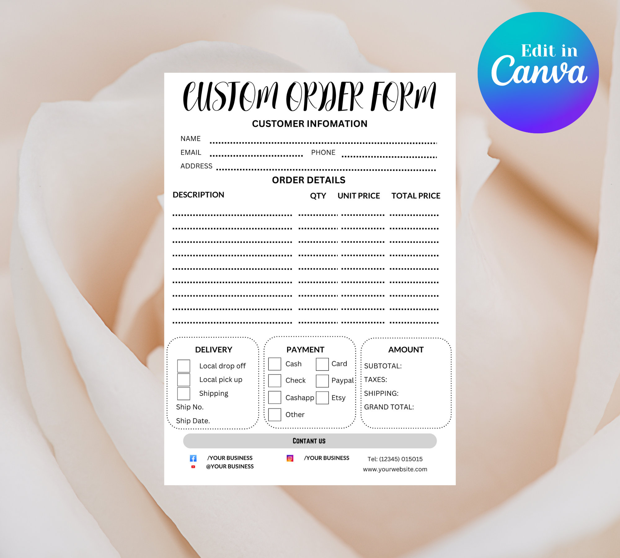 Editable Order Form Template, Modern Order Form, Small Business Forms ...