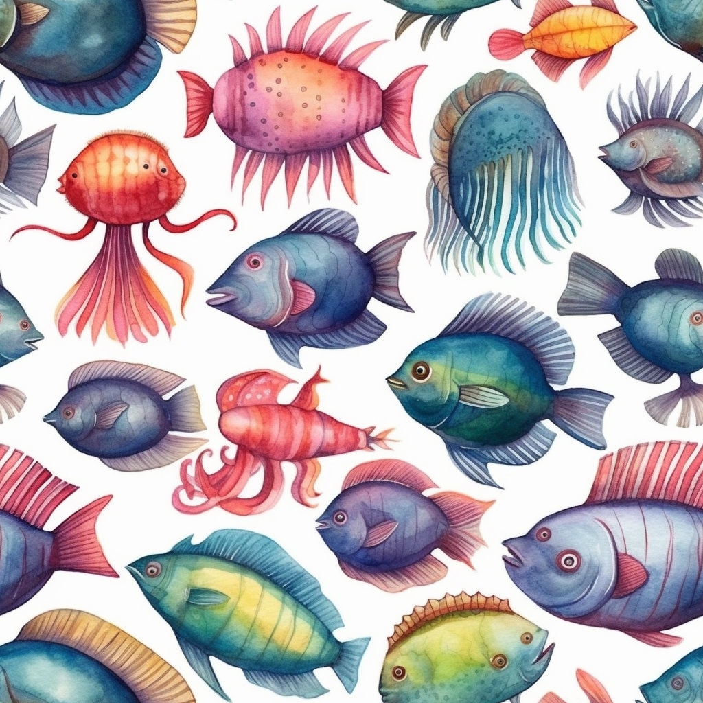 Deep Sea Creatures Seamless Watercolor Pattern Set - Etsy