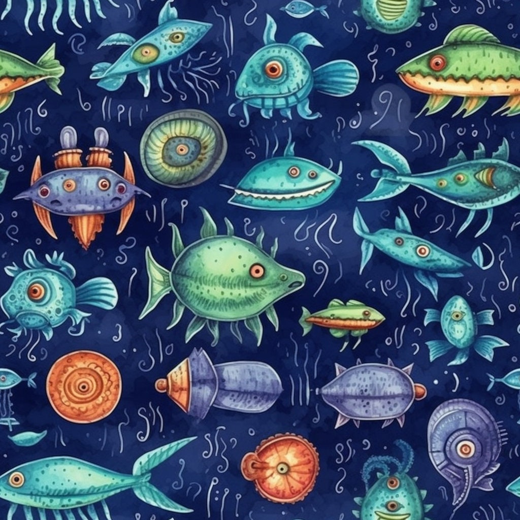 Deep Sea Creatures Seamless Watercolor Pattern Set - Etsy