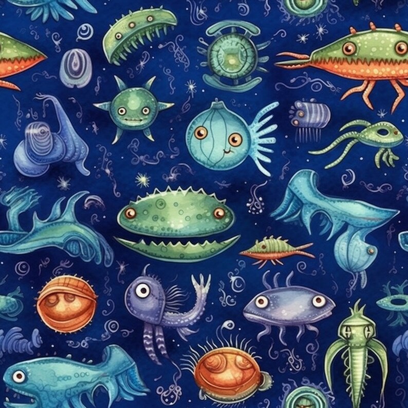 Deep Sea Creatures Seamless Watercolor Pattern Set - Etsy