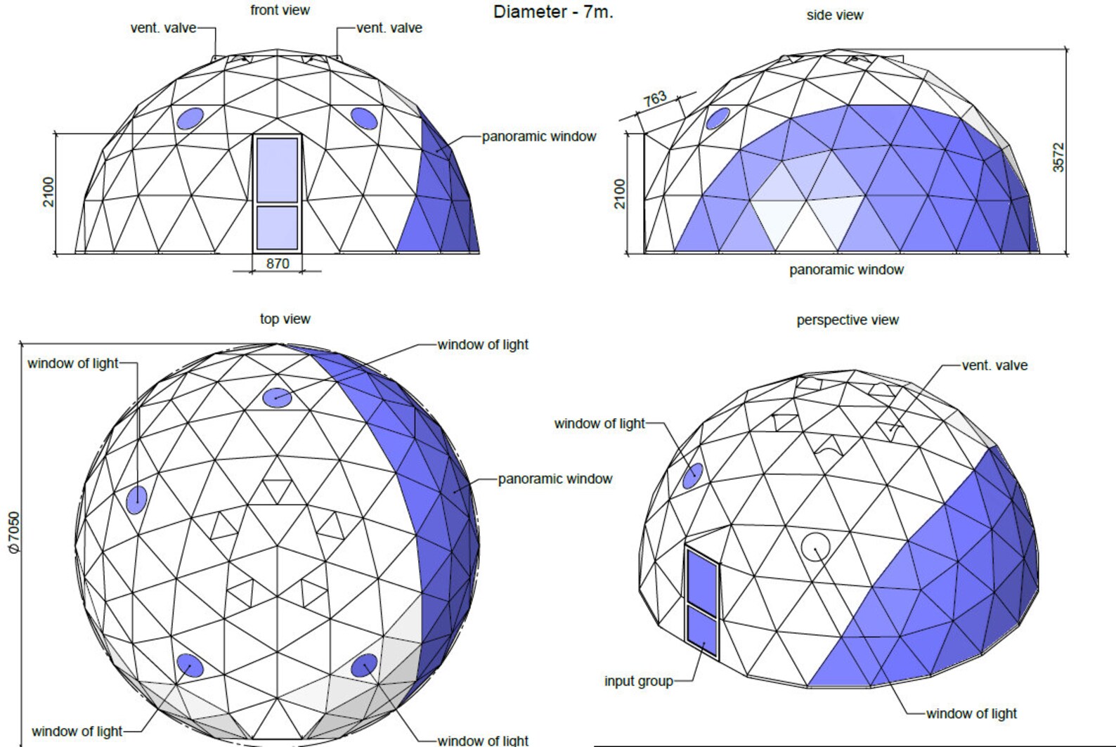 Planos de construcción de estructura de domo geodésico de 7 metros para ...