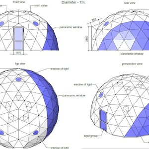 Planos de construcción de estructura de domo geodésico de 7 metros para ...