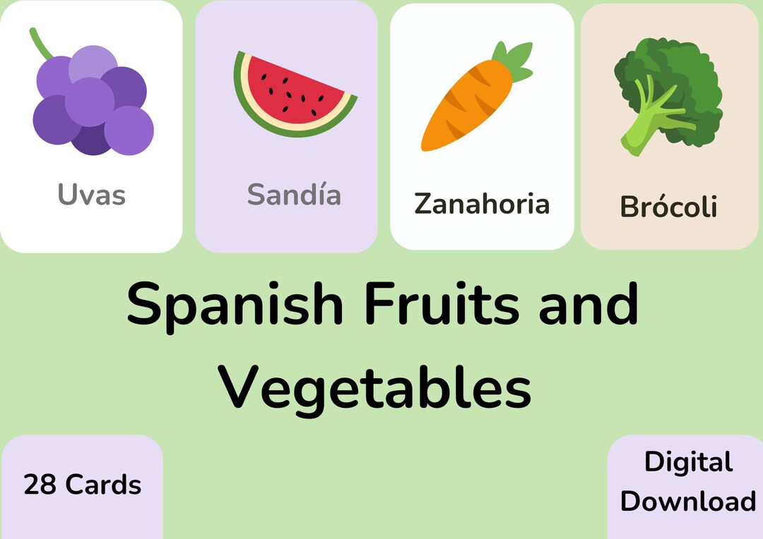 Spanish Fruit & Vegetable Flash Cards | Teach Kids Spanish | Bilingual ...