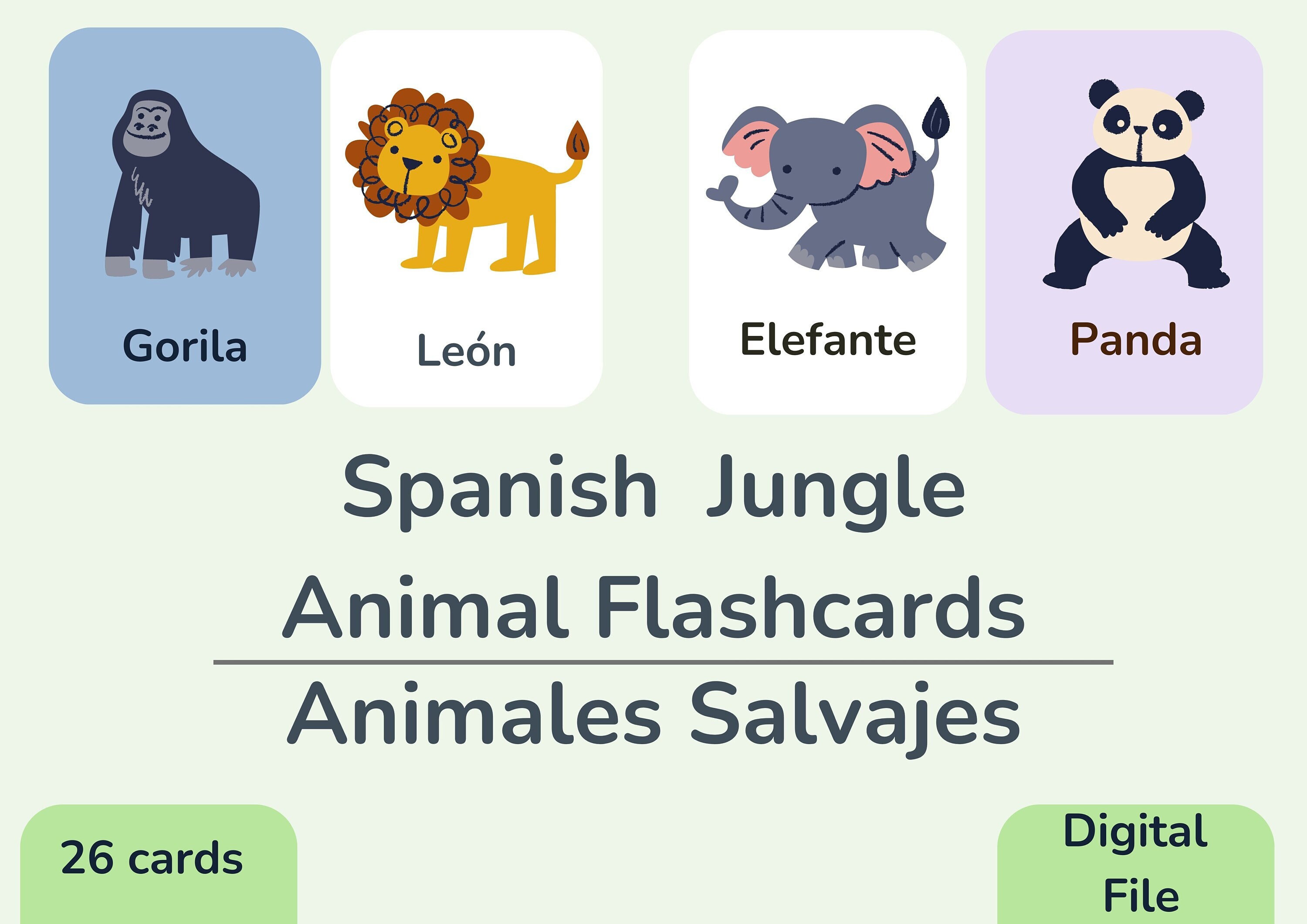 Spanish Wild Animals Flash Cards | Teach Kids Spanish | Bilingual Kids ...