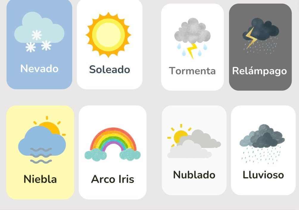 Spanish Weather Flashcards | Teach Kids Spanish | Español Learning ...