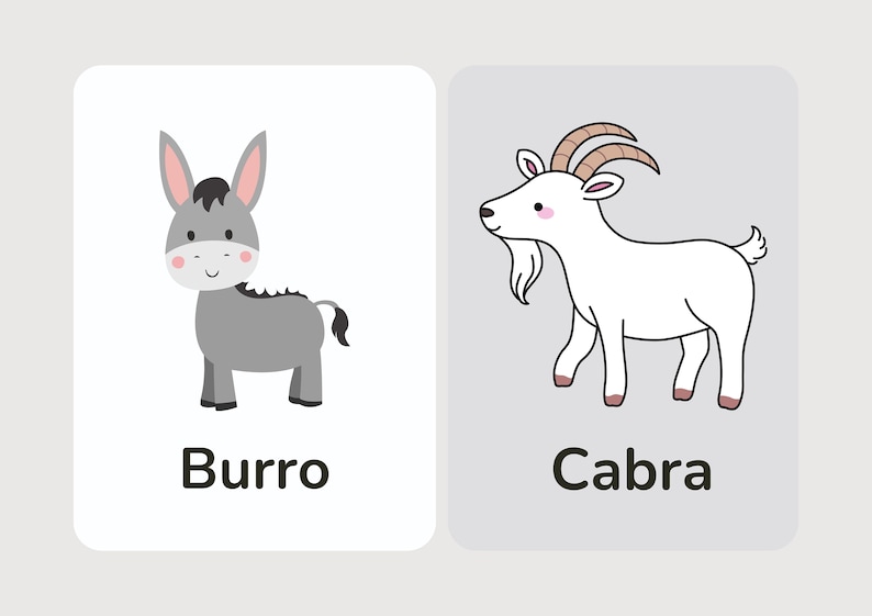 Spanish Farm Animals Flash Cards | Teach Kids Spanish | Bilingual Kids ...