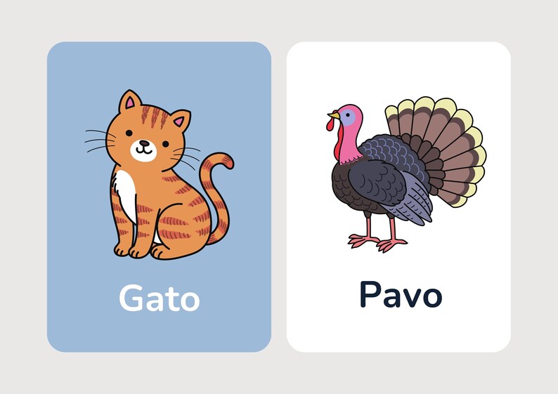 Spanish Farm Animals Flash Cards | Teach Kids Spanish | Bilingual Kids ...