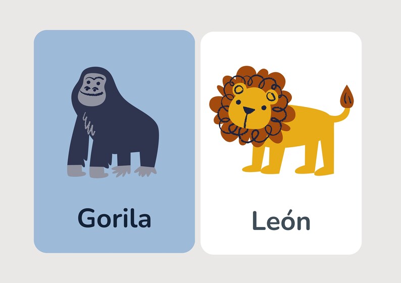 Spanish Wild Animals Flash Cards | Teach Kids Spanish | Bilingual Kids ...