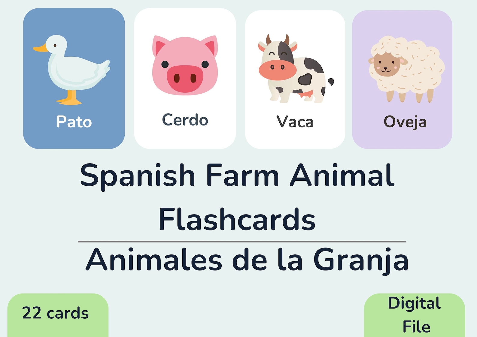 Spanish Farm Animals Flash Cards | Teach Kids Spanish | Bilingual Kids ...