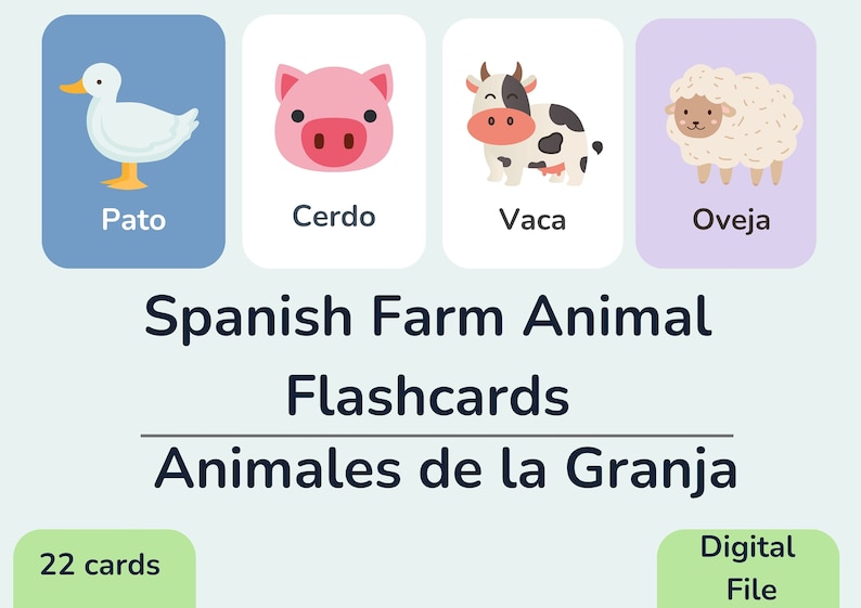 Spanish Farm Animals Flash Cards | Teach Kids Spanish | Bilingual Kids ...