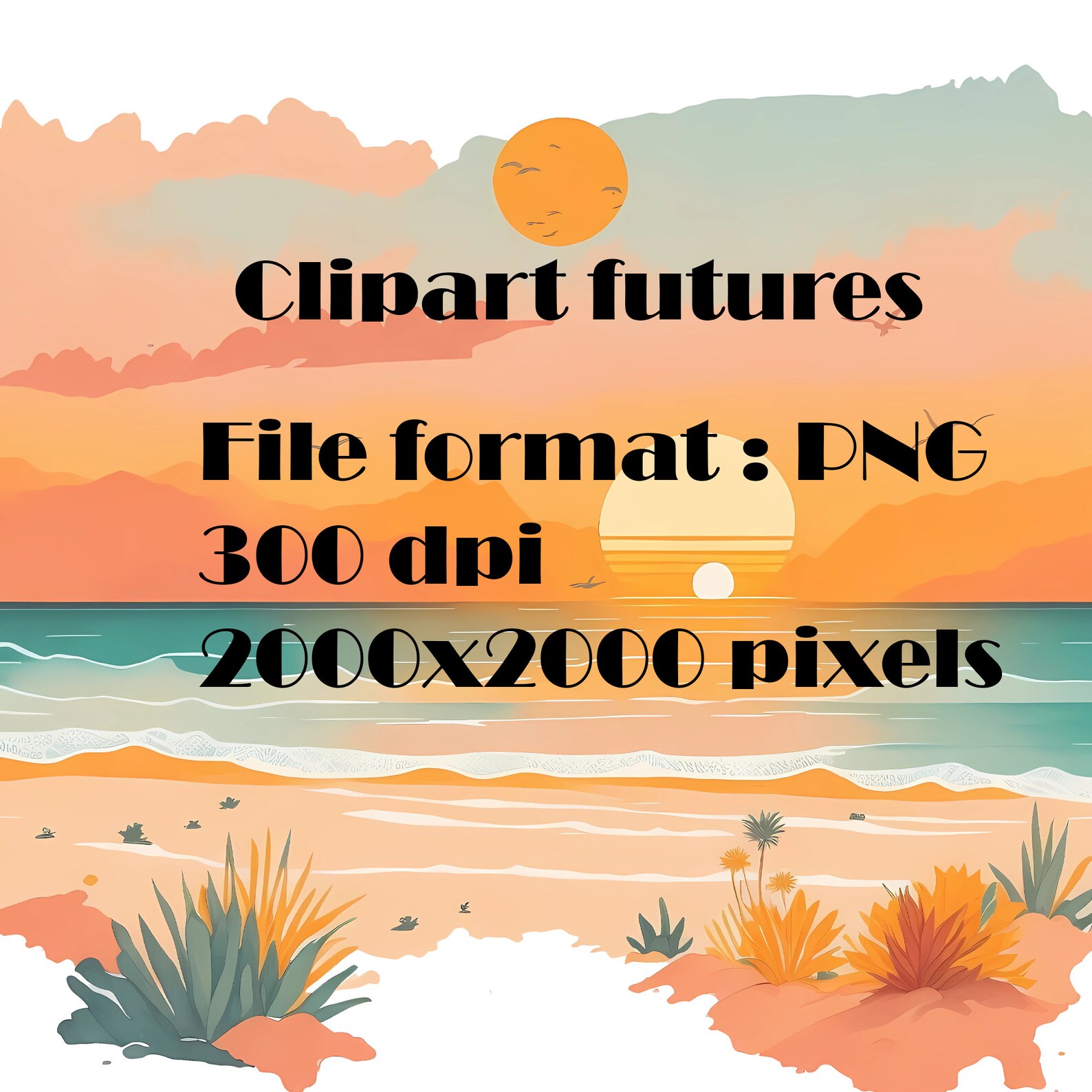Watercolor Beach Sunset Clipart Bundle Tropical Ocean Etsy