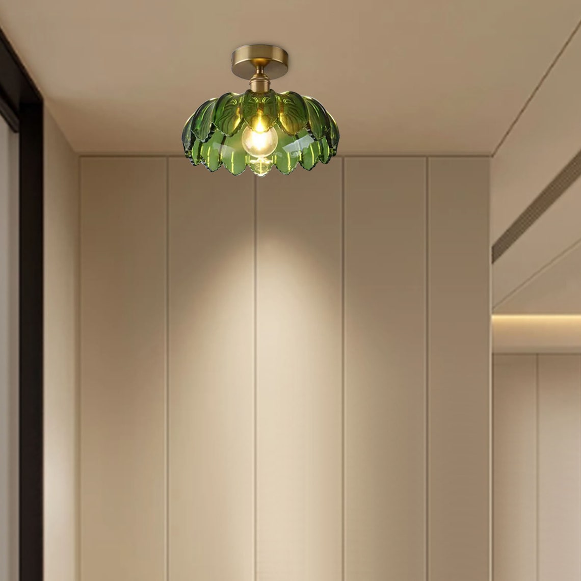 Rustic Green Glass Ceiling Lights-handcrafted Elegant Lamp-glass ...