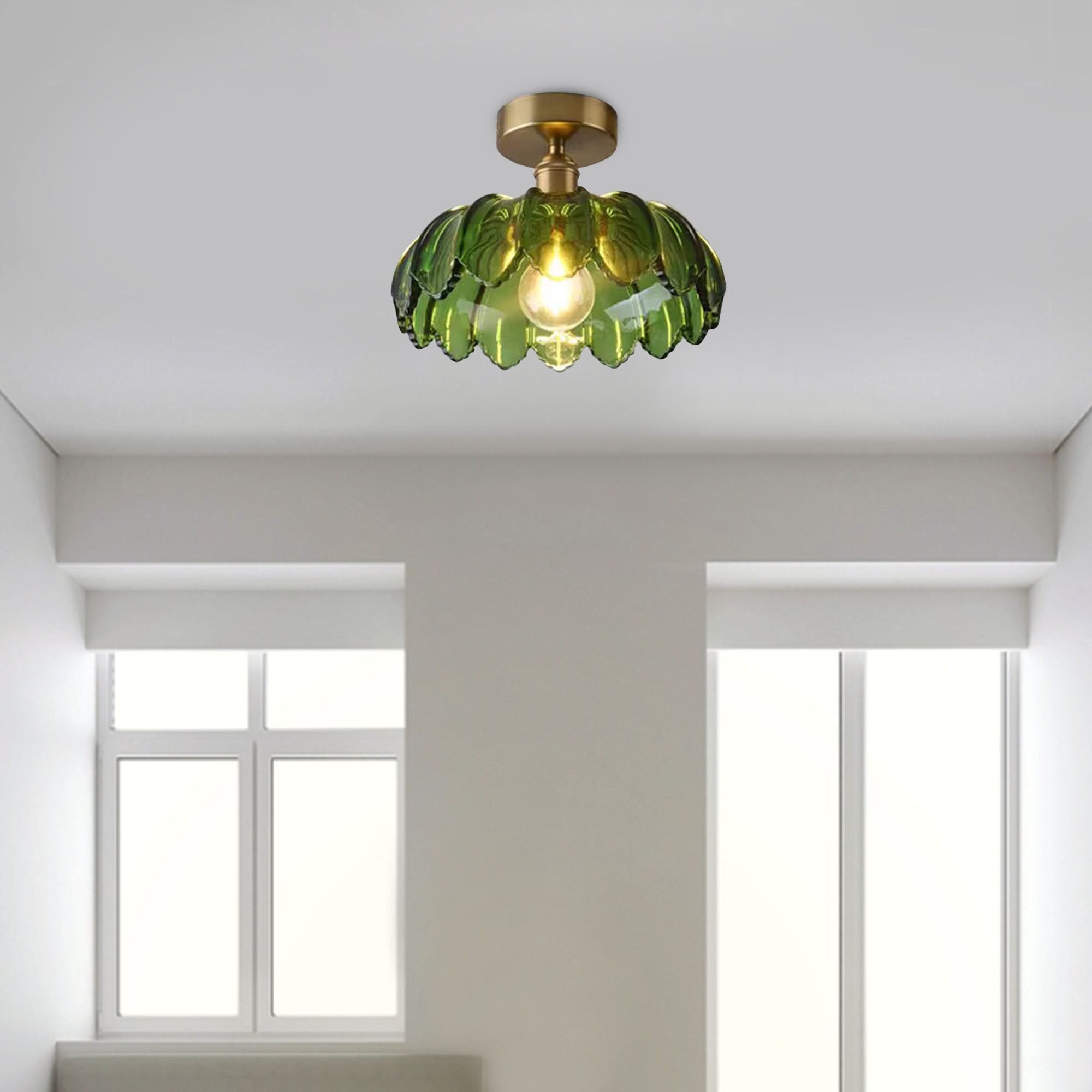 Rustic Green Glass Ceiling Lights-handcrafted Elegant Lamp-glass ...