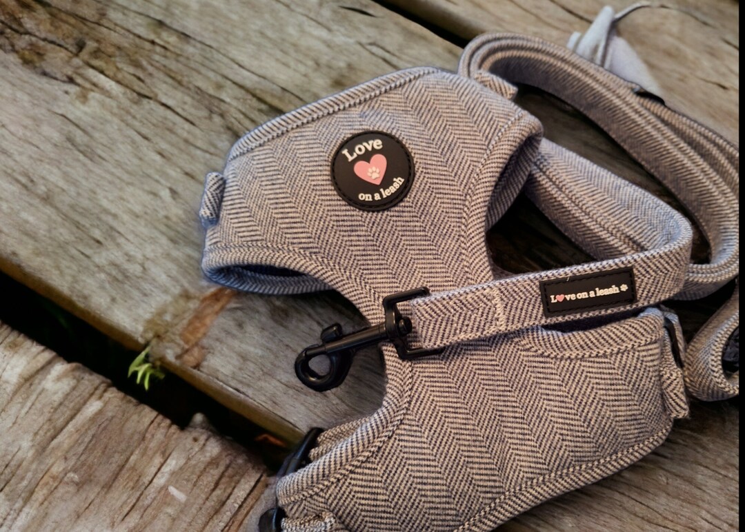 Country Outing - Navy Blue Tweed Fabric Adjustable Neck Harness - Etsy