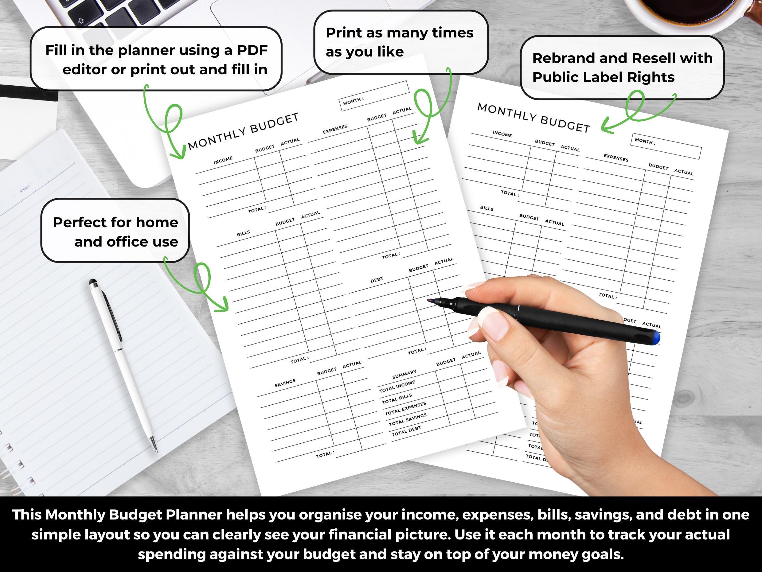 Monthly Budget Planner Printable | Editable Canva PLR Template ...
