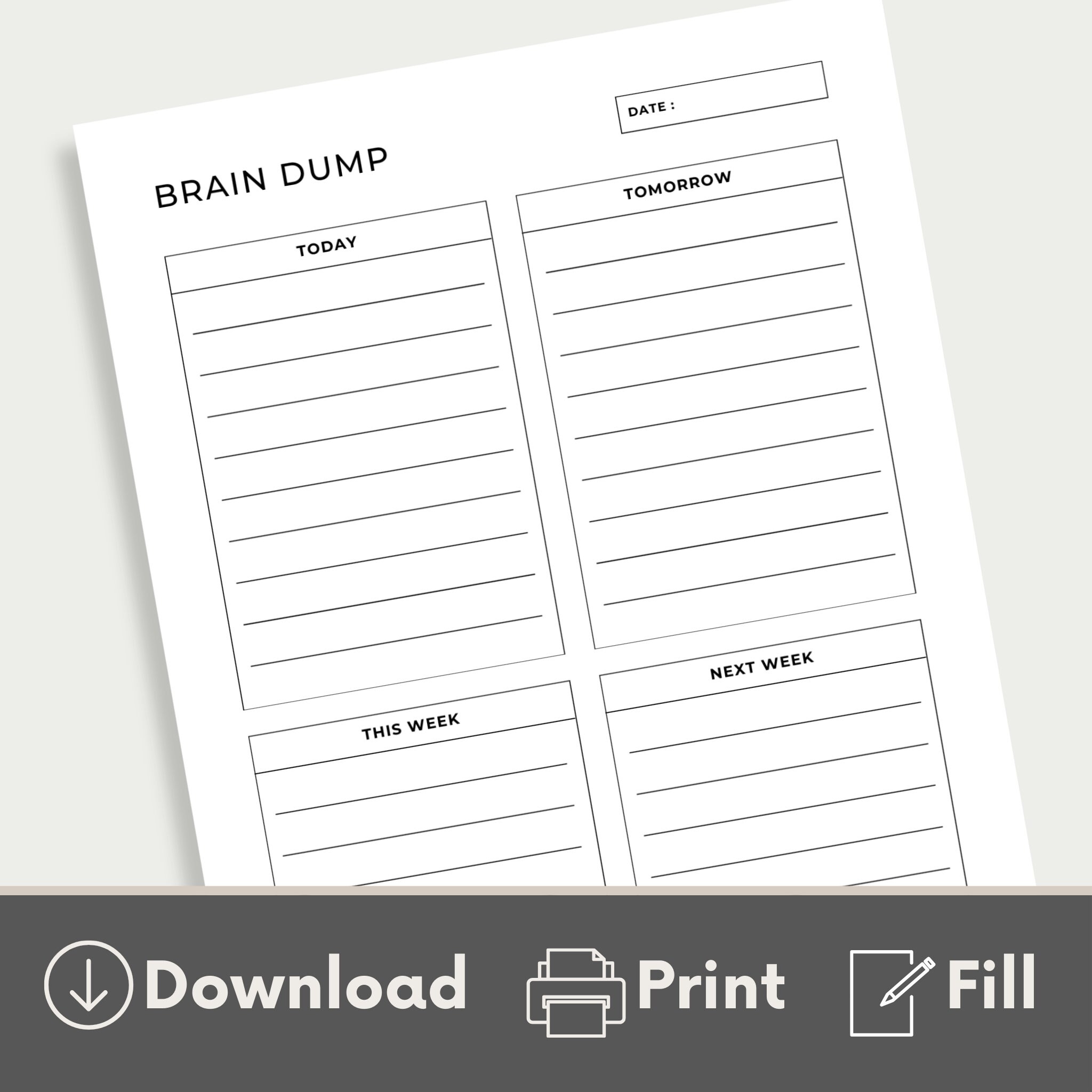 Printable Brain Dump Planner, Mind Organiser, Get It Done Plan, Life ...