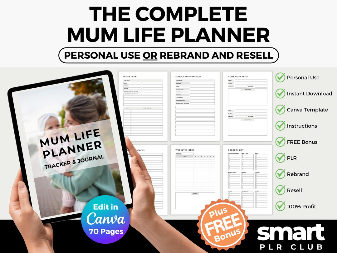 70-page Mum Life Planner and Journal, Editable in Canva, Busy Mum ...