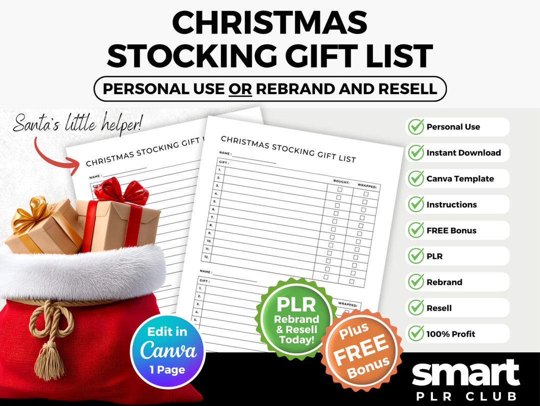 Christmas Stocking Gift List Printable, Holiday Gift Planner, Christmas ...