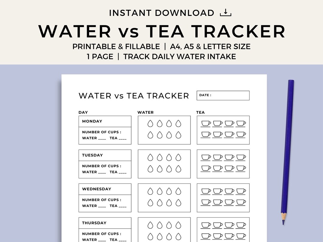 Weekly Water Hydration Tracker Printable & Fillable Water Vs - Etsy