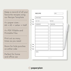 Recipe Book Template Printable, Blank Recipe Page, Cook Book Journal ...