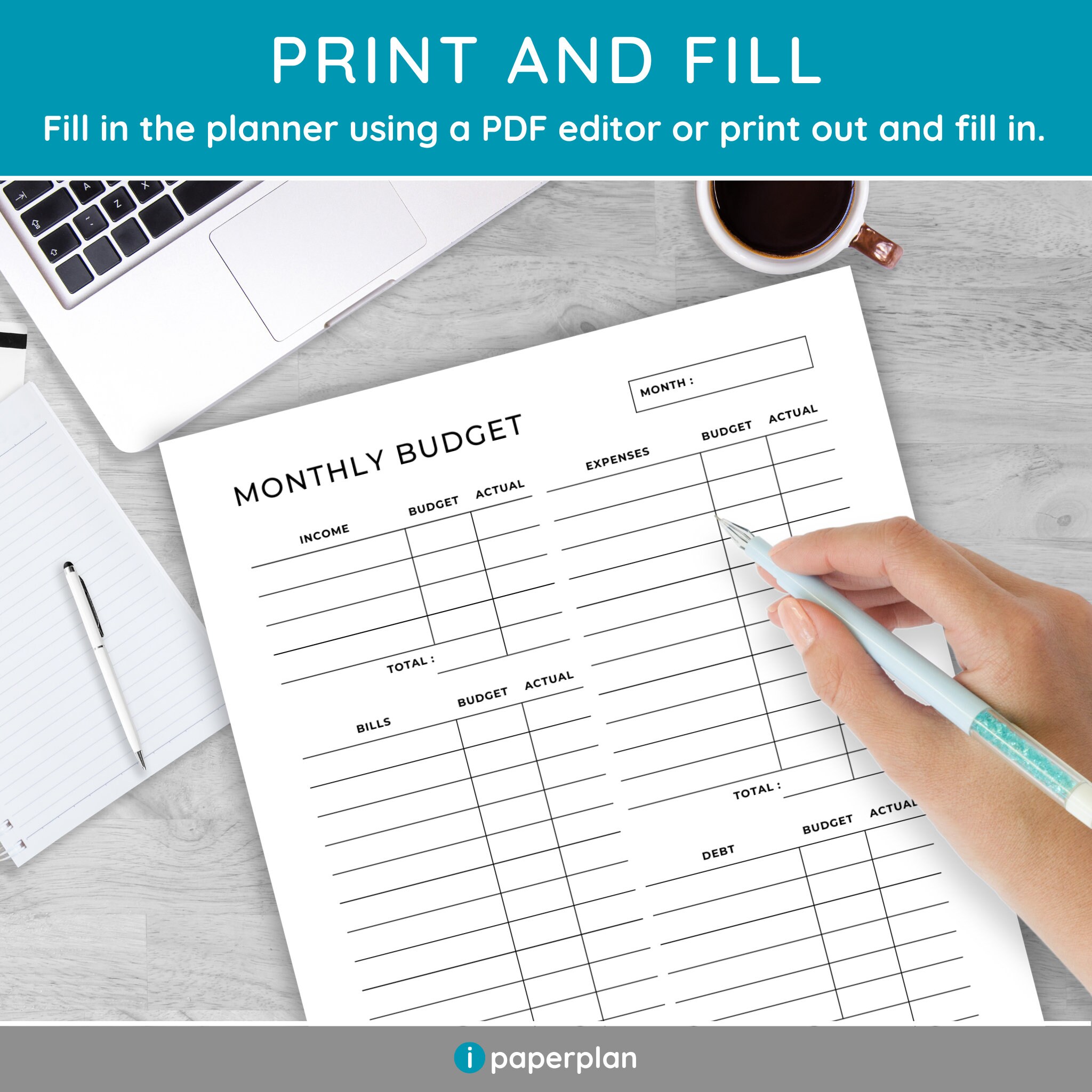 Printable Monthly Budget Planner, Expense Tracker, Financial Organiser ...