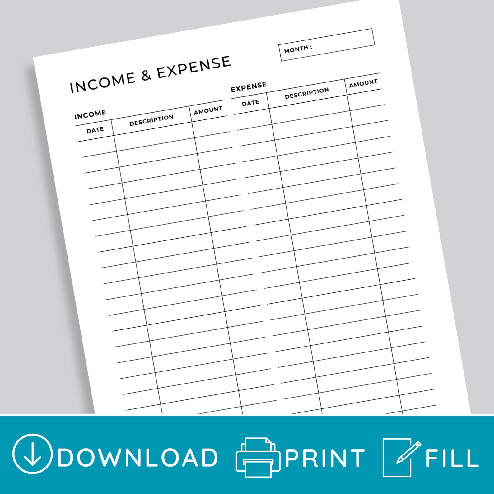 Printable Income and Expense Tracker, Finance Planner, Spending Log ...