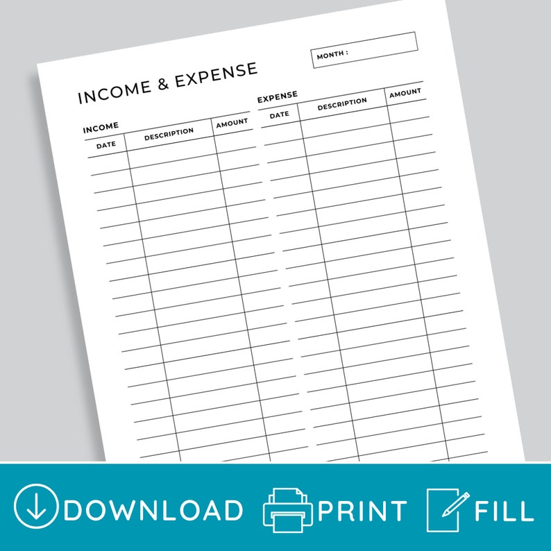 Printable Income and Expense Tracker, Finance Planner, Spending Log ...
